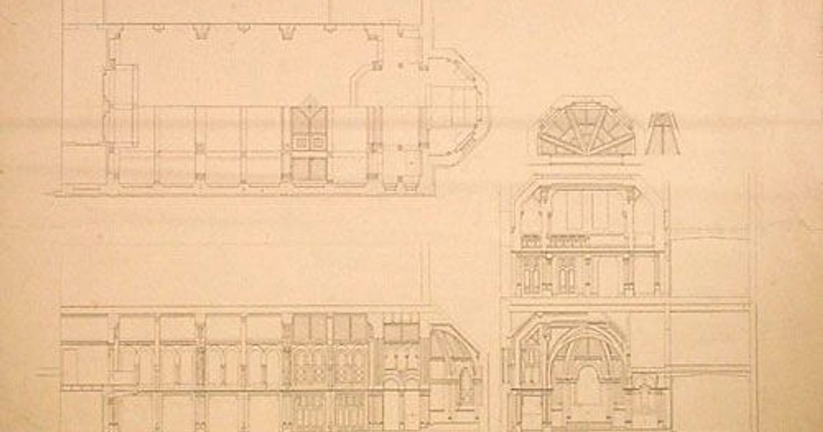Chapelle des Dames du Sacré-Coeur de Montréal. Plan au sol, coupes ...